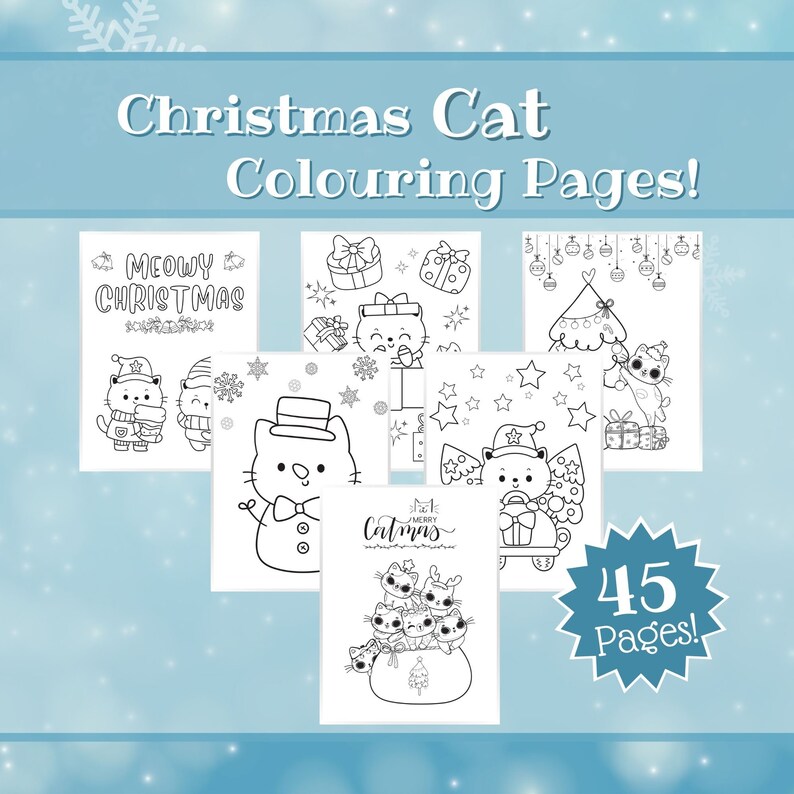 45 Christmas Cat Colouring Pages - Kitty Christmas Colouring Book ...