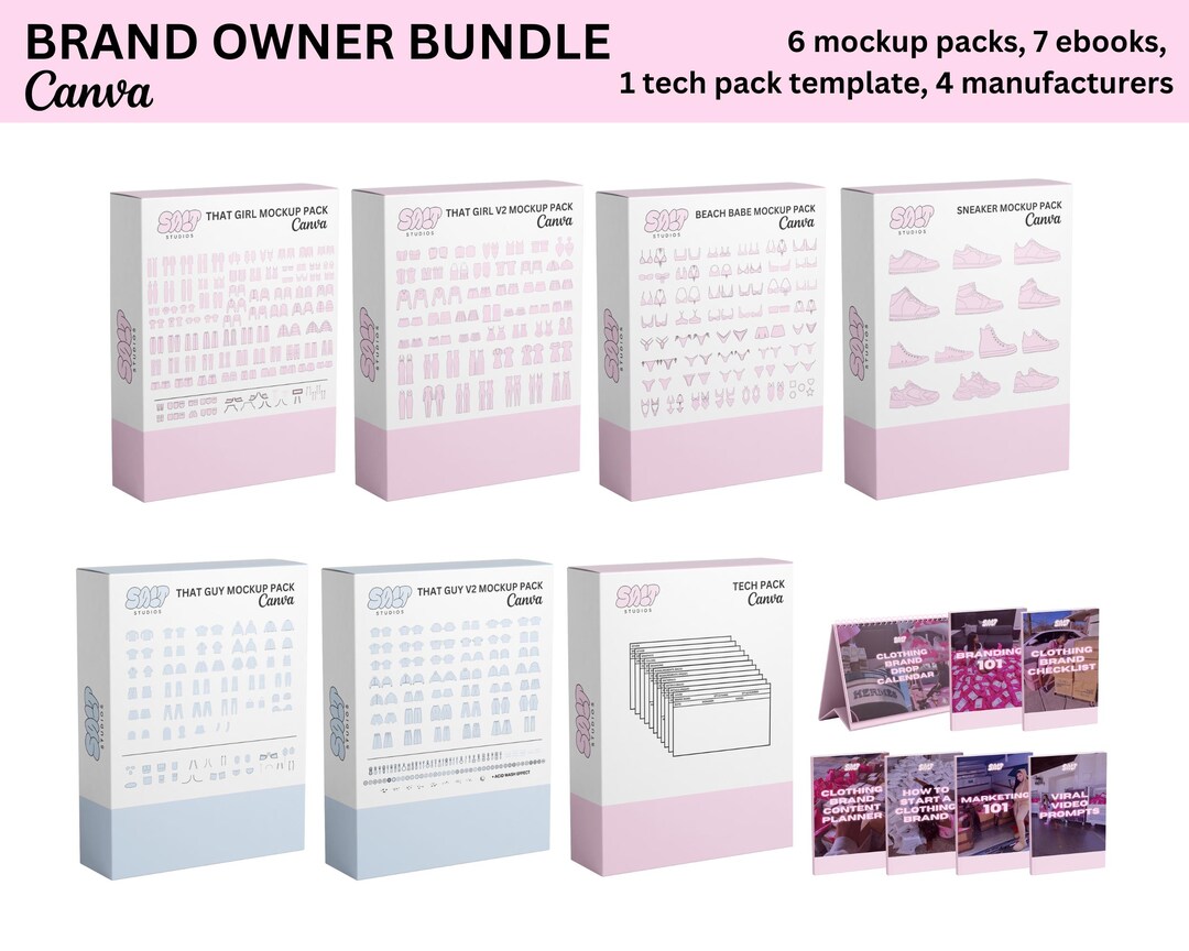 Brand Owner Bundle | 6 Canva Mockup Packs, 1 Tech Pack Template, 7 ...