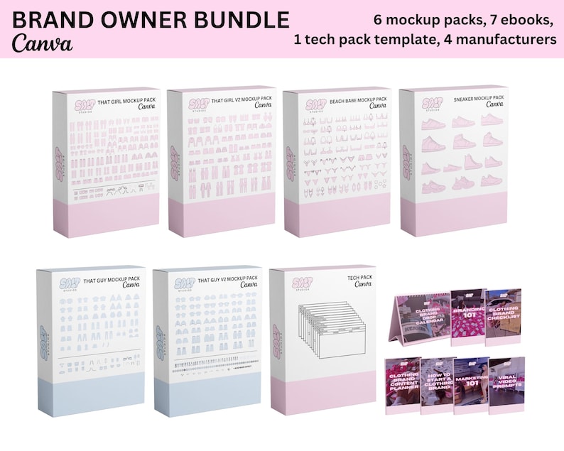 Brand Owner Bundle | 6 Canva Mockup Packs, 1 Tech Pack Template, 7 ...