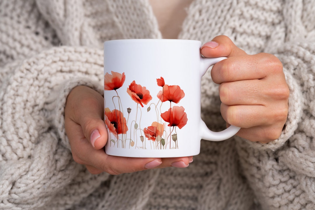 Poppies Ceramic Coffee Cups, 33 Cl 11oz, Flower Coffee Mug, Poppy ...