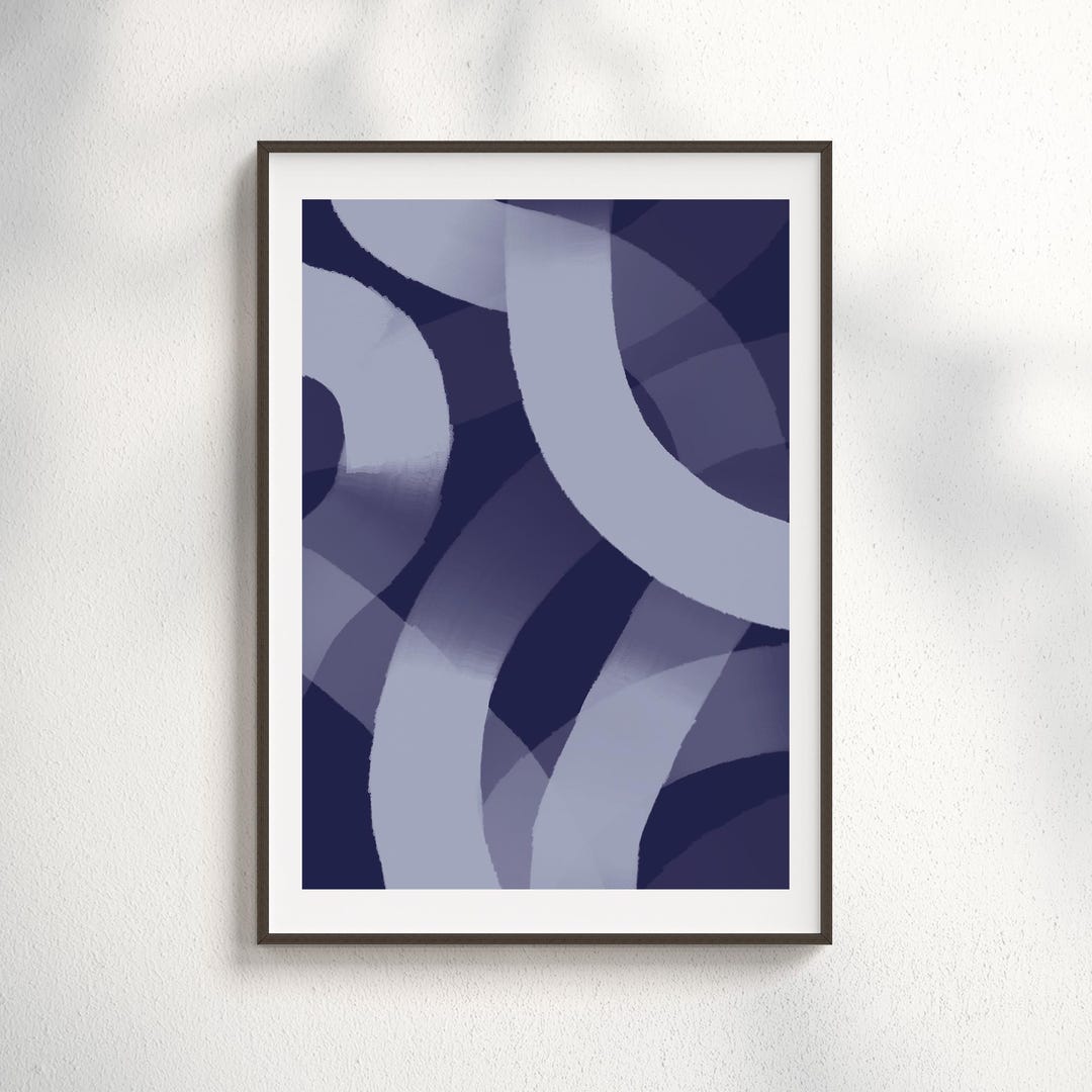 Navy Abstract Printable Wall Art, Minimal Curved Shapes Digital Poster ...