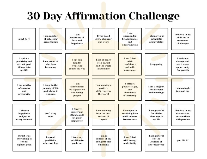 30 Day Affirmation Challenge | Calendar - Etsy