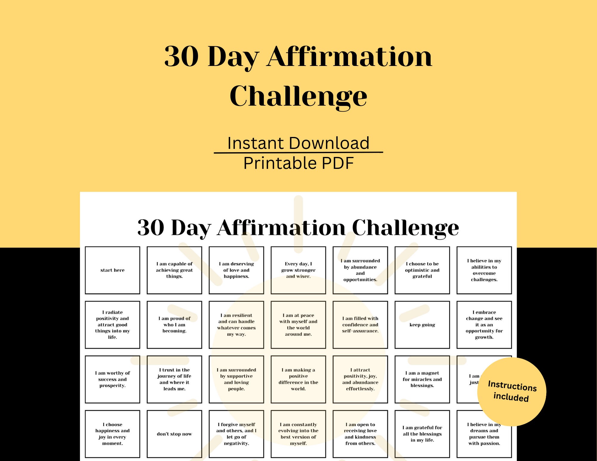 30 Day Affirmation Challenge | Calendar - Etsy