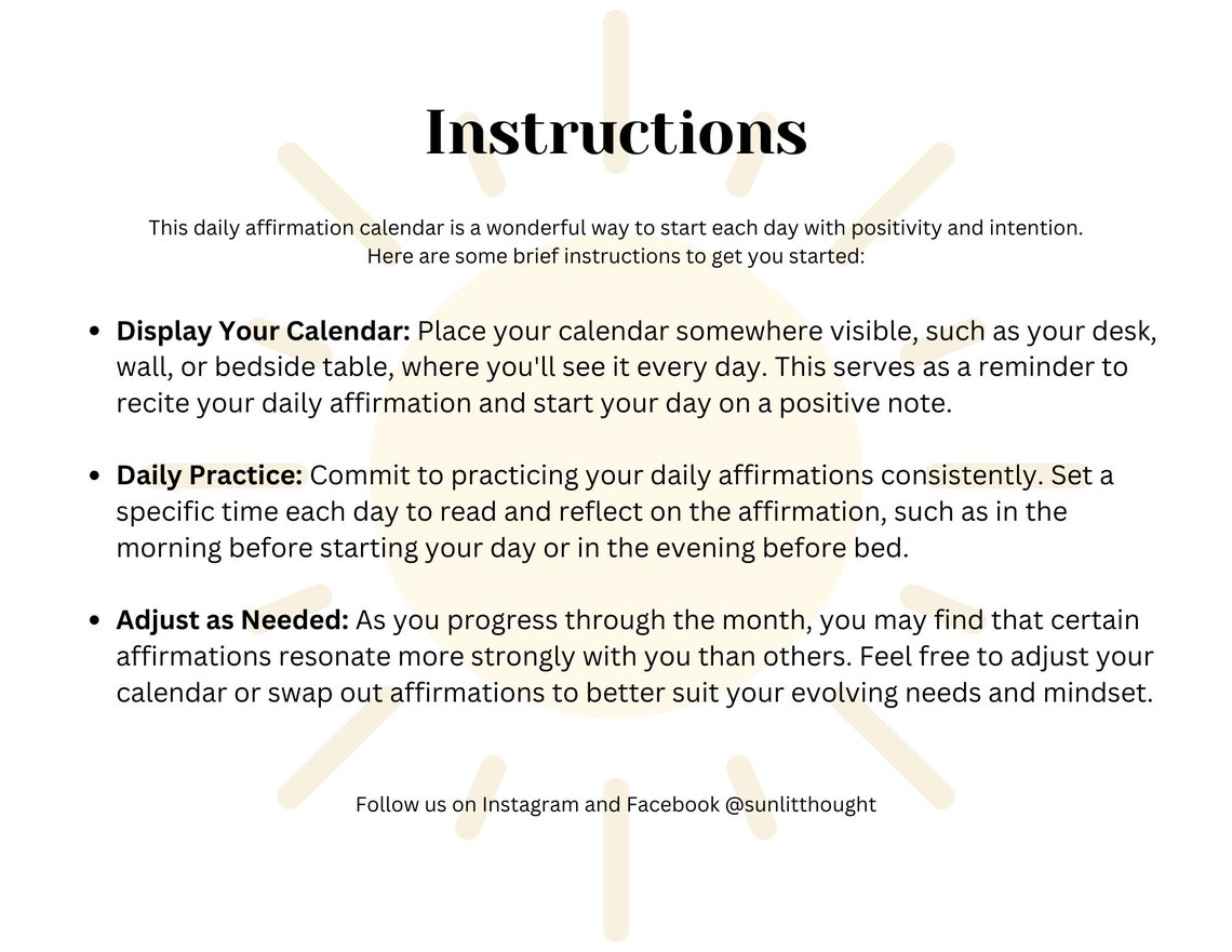 30 Day Affirmation Challenge | Calendar - Etsy