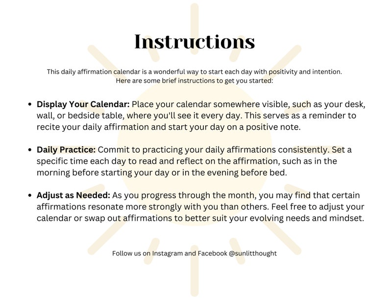 30 Day Affirmation Challenge | Calendar - Etsy