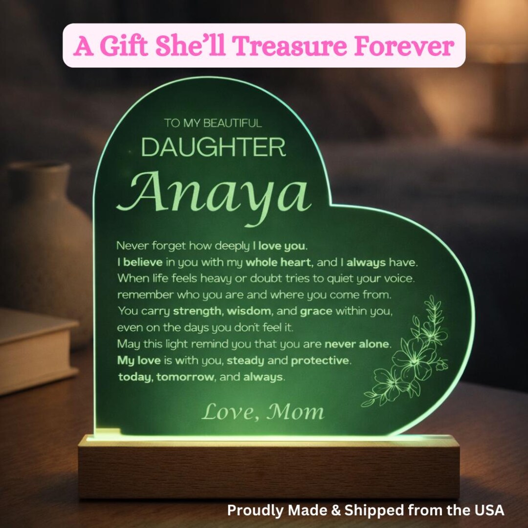 Personalized Daughter Heart LED Night Light – Engraved Acrylic Keepsake ...