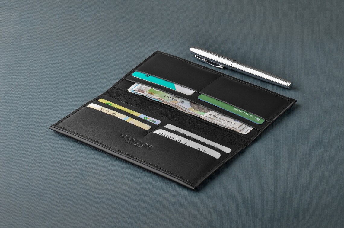 Minimalist Black Leather Long Wallet: Bifold Design - Etsy