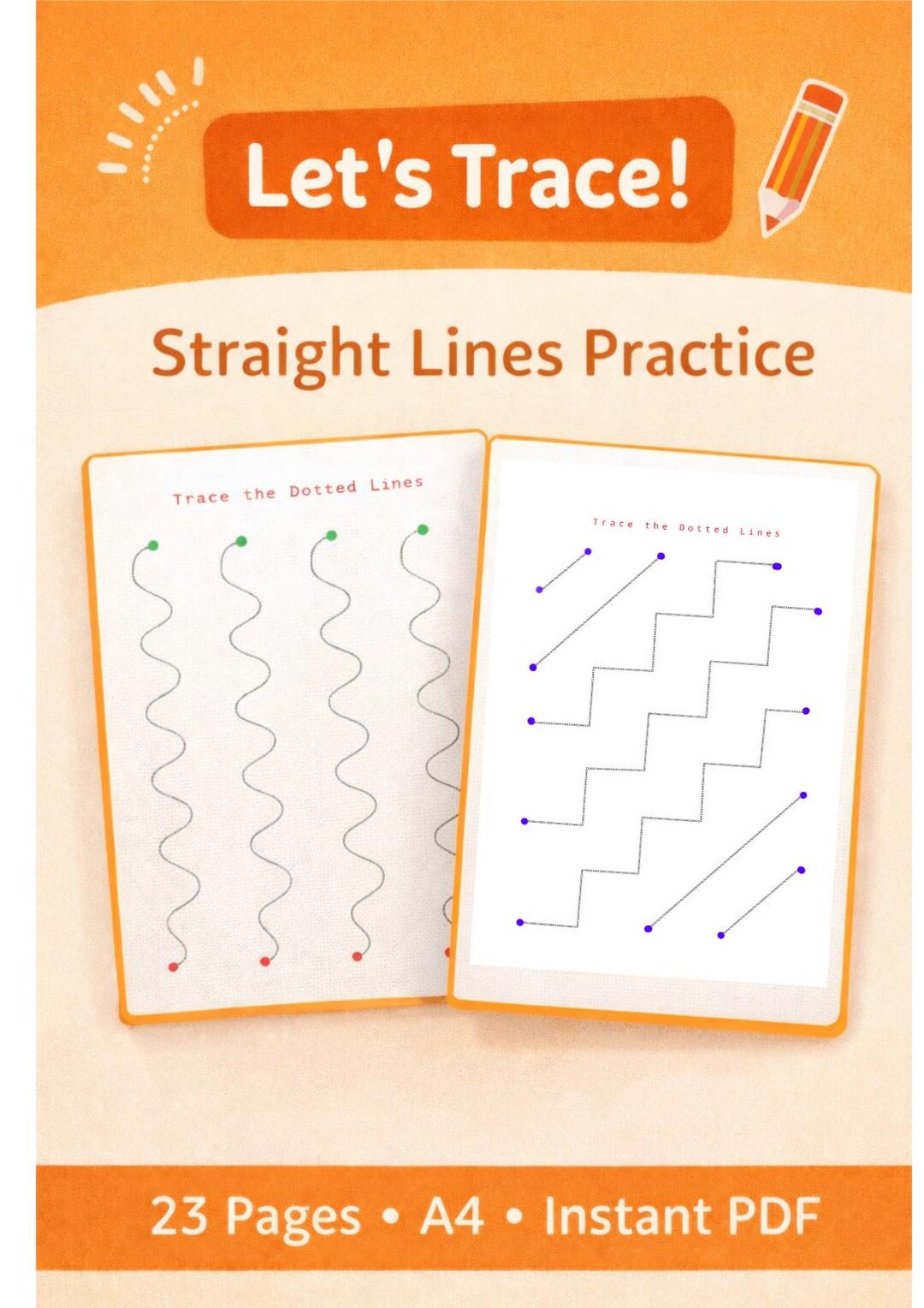 Trace the Dotted Lines Printable | Pre-writing Worksheets for Kids Ages ...