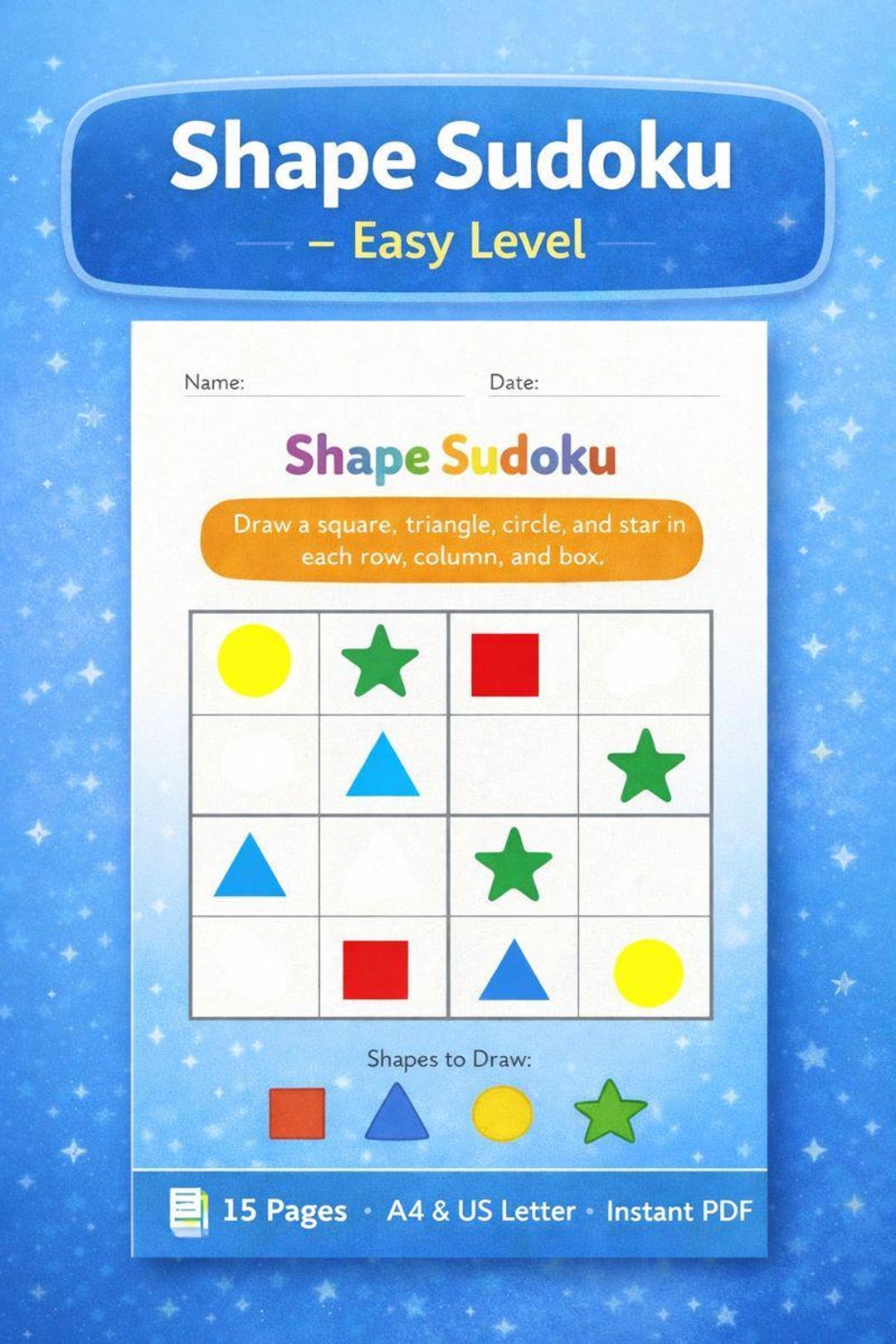 Shape Sudoku — Easy Level | 15 Pages Printable Logic Puzzle for Kids ...