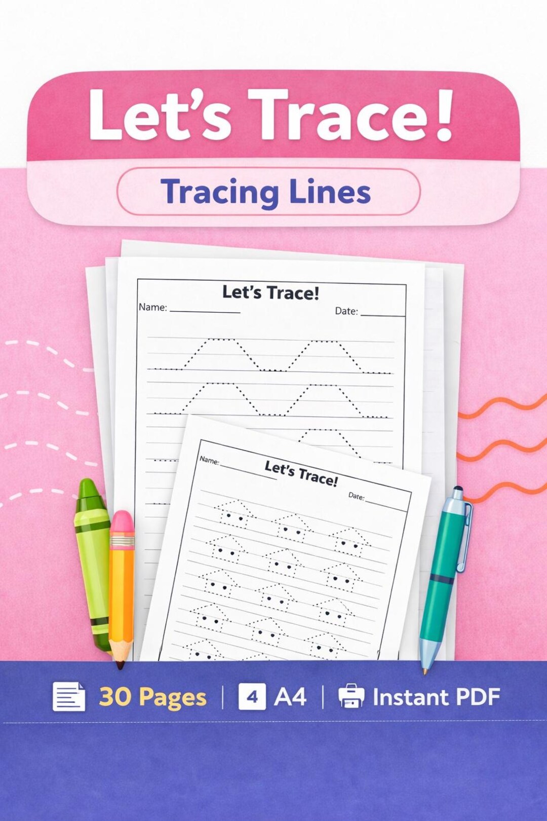 Tracing Lines – Pre-writing Practice Worksheets for Preschool (30 Pages ...