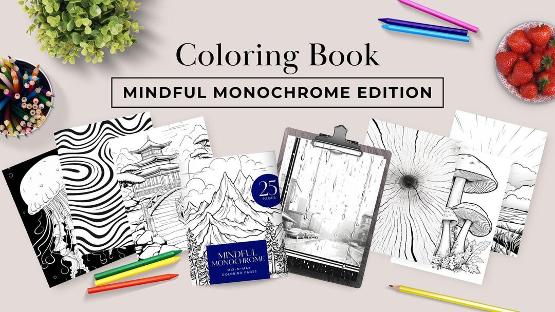 Mindful Monochrome Coloring Pages, 25 Printable Calm Designs, Stress ...