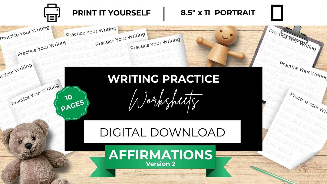 Affirmation Writing Practice Worksheets V2 – Kids Handwriting, Fine ...