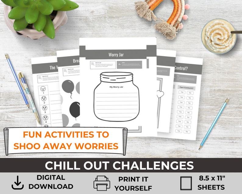 DIGITAL FILE: Black and White Printable Kids Chill Out Challenges - 8.5 ...