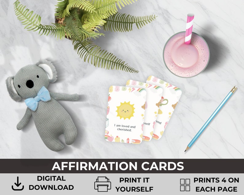 DIGITAL FILE: Printable Kids Affirmation Cards - Small, 4 to Each 8.5 ...