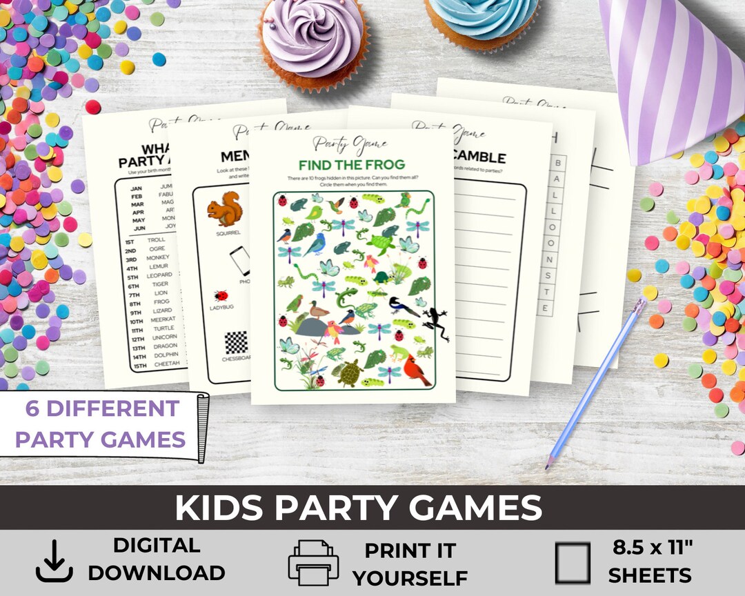 DIGITAL FILE: Colorful Printable Kids Party Games - 8.5 - 11" - Set of ...