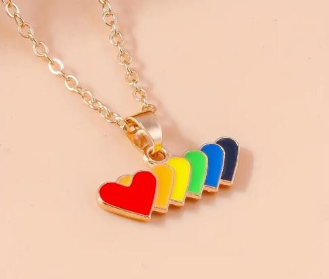 Rainbow Pride Flag Hearts Necklace LGBTQ Pride Accessories ...