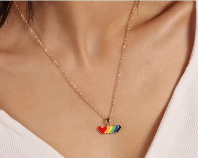 Rainbow Pride Flag Hearts Necklace LGBTQ Pride Accessories ...