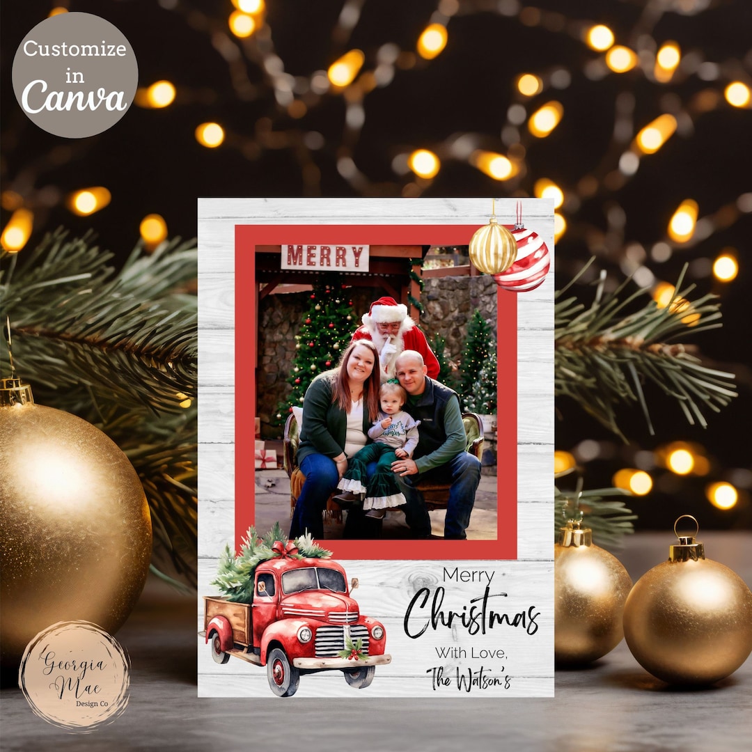 Red Truck Christmas Card Template, Holiday Card Template, Photo ...