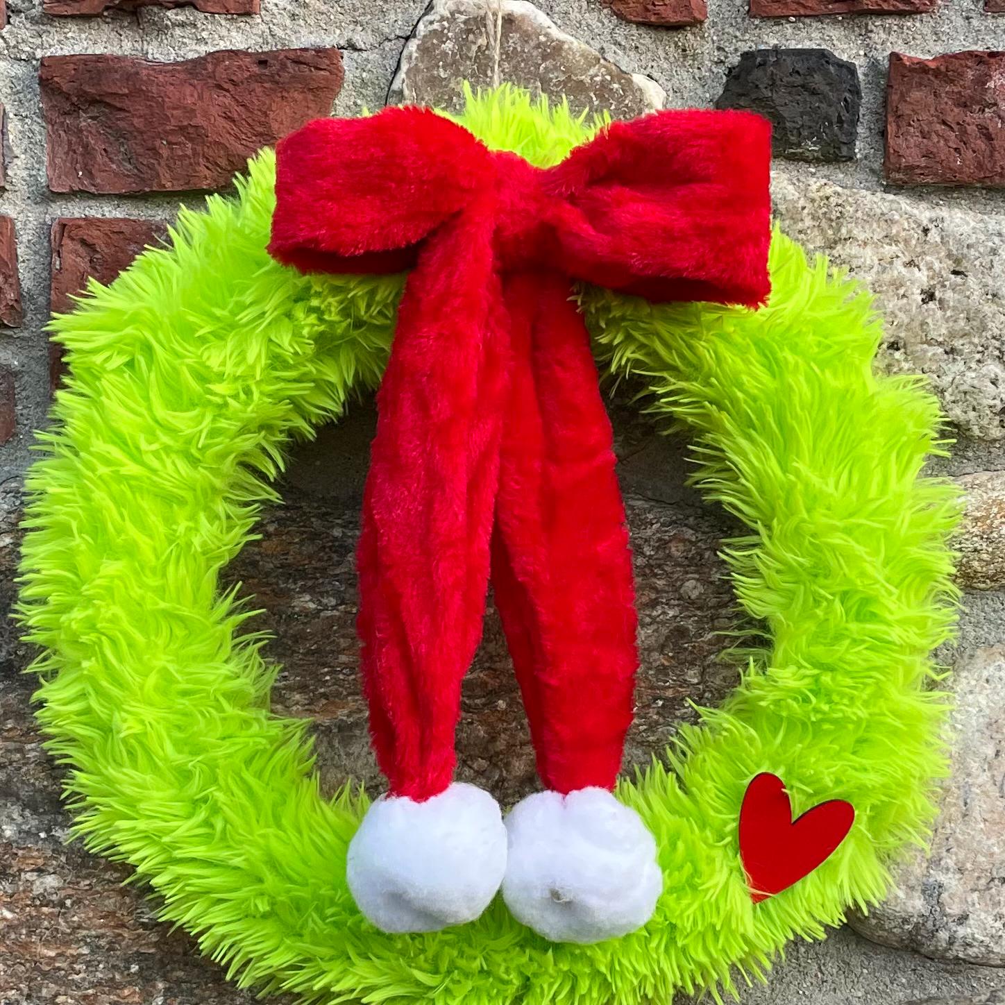 Grinch Wreath, Grinch Faux Fur Wreath, Merry Grinchmas, Grinch Decor ...