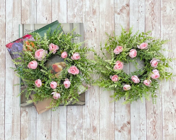 Pink Flower Mini Wreath, Spring Floral Wreath, Small Kitchen Wreath ...