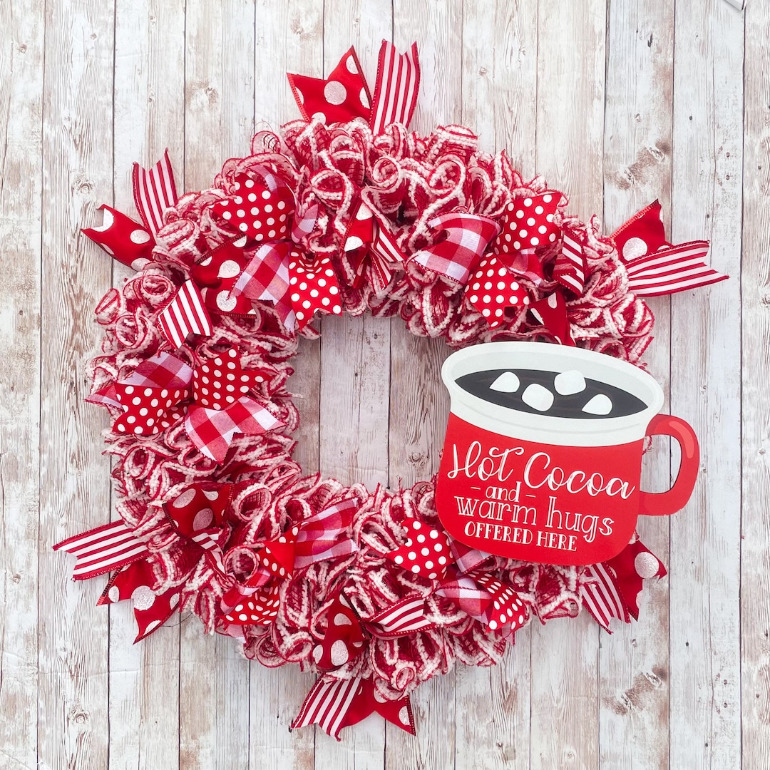 Hot Cocoa Front Door Winter Wreath, Hot Cocoa Wreath, Hot Chocolate ...