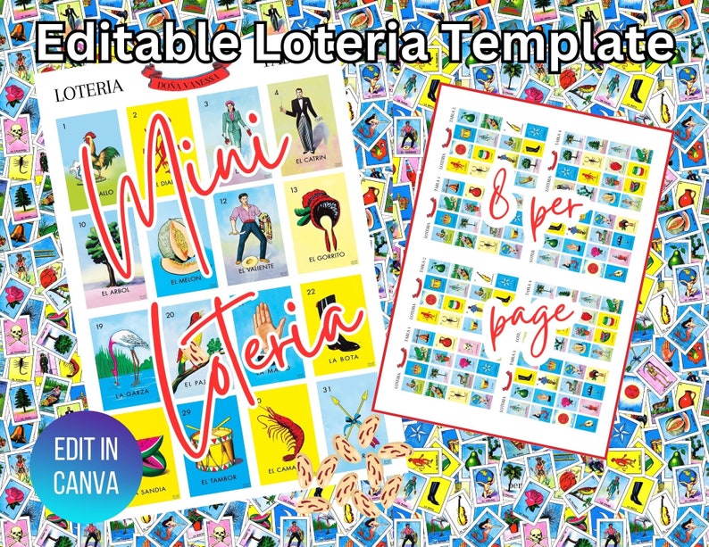 Editable Printable Mexican Mini Loteria Game Template Download 8 Cards ...