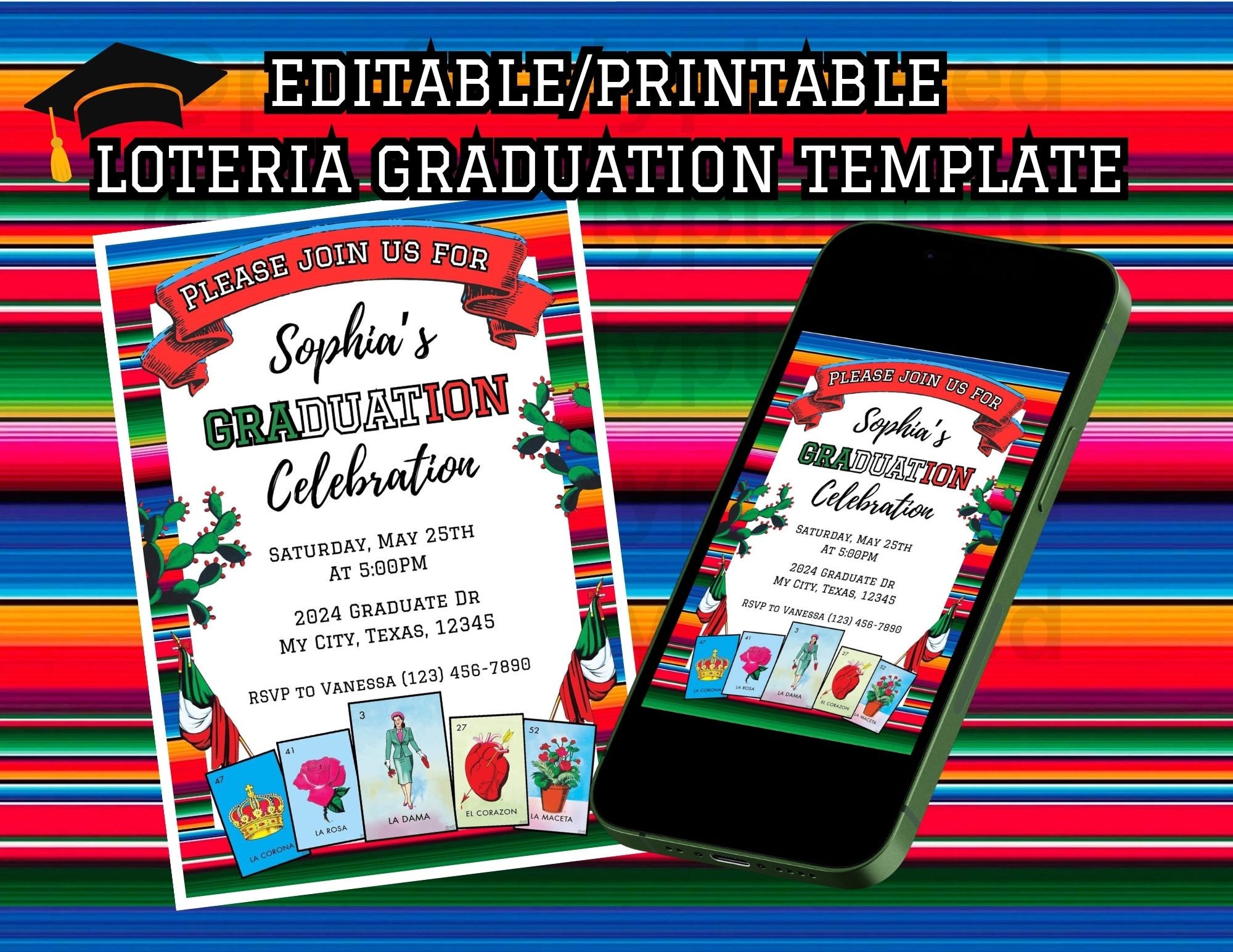 Editable/printable Loteria Dama Graduation Invitation Template - Etsy