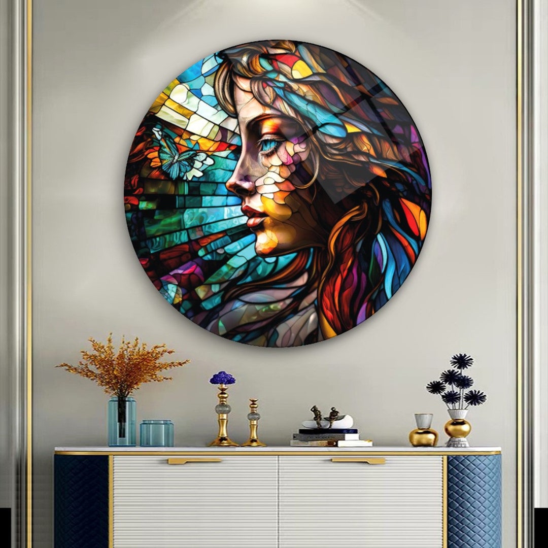 Multicolored Girl Face Portrait Woman Face Blue Eyes Painted Beauty ...