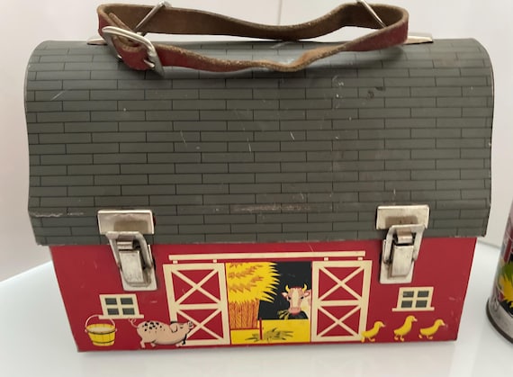 Vintage 1950's Red Barn with Farm Animals Lunch Box … - Gem