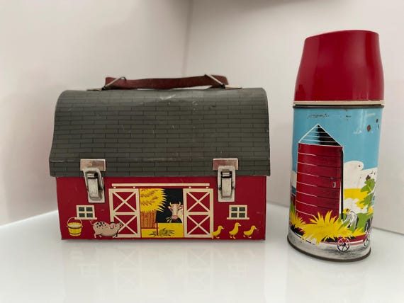 Vintage 1950's Red Barn with Farm Animals Lunch Box … - Gem