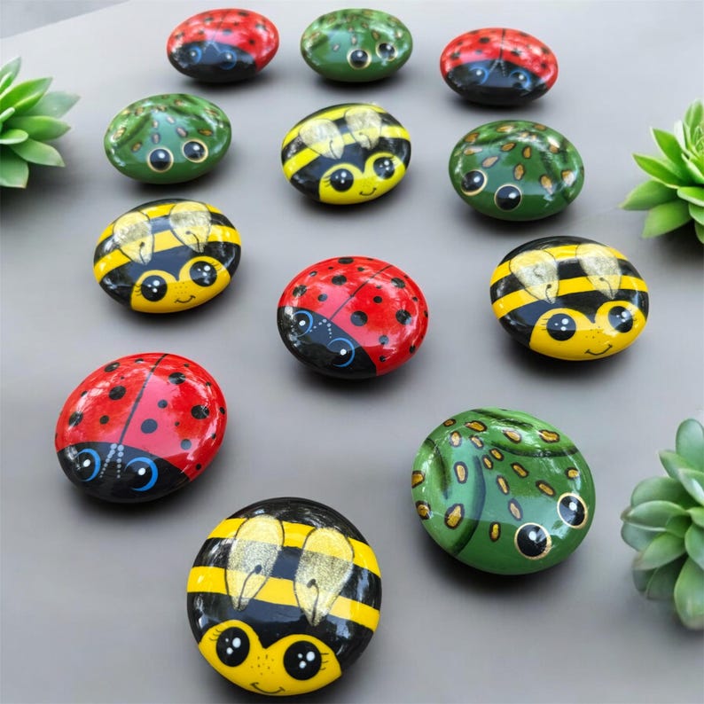 Frogs, Ladybugs, and Bees - Garden Pet Painted Rocks - Etsy