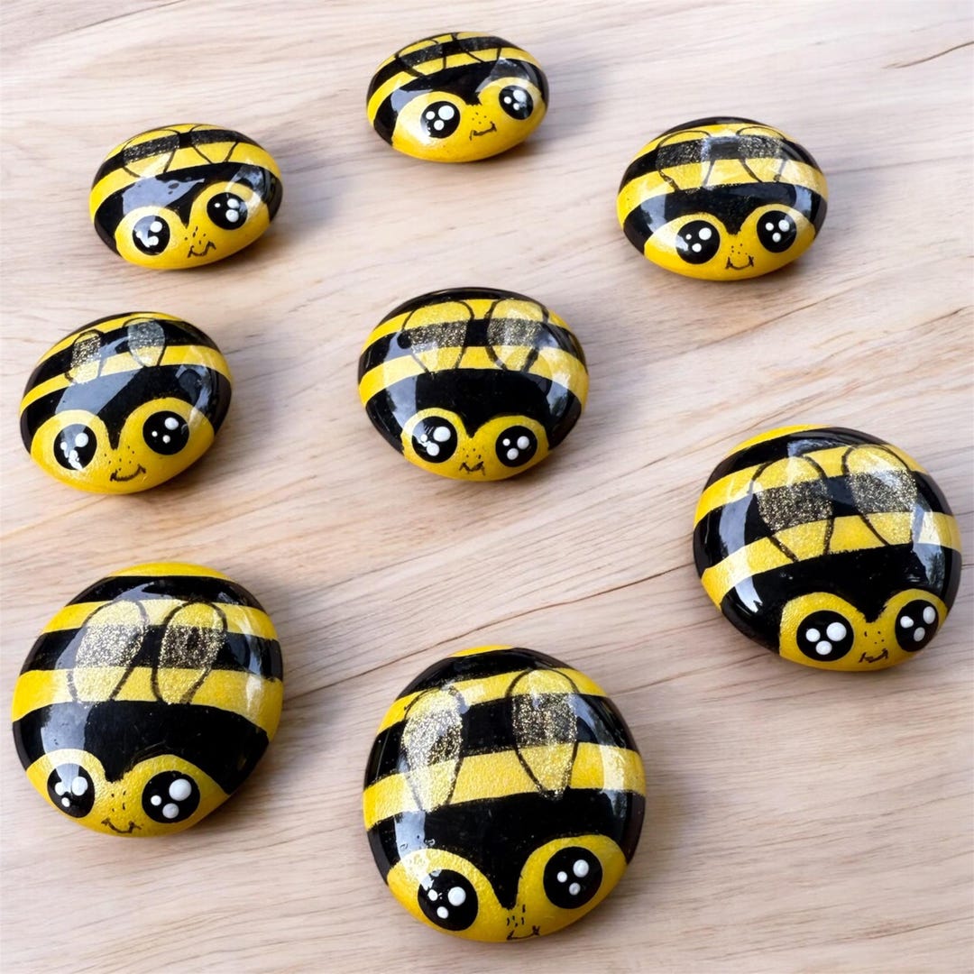 Garden Bees, Set of 6 Hand Painted Marble Rocks. - Etsy