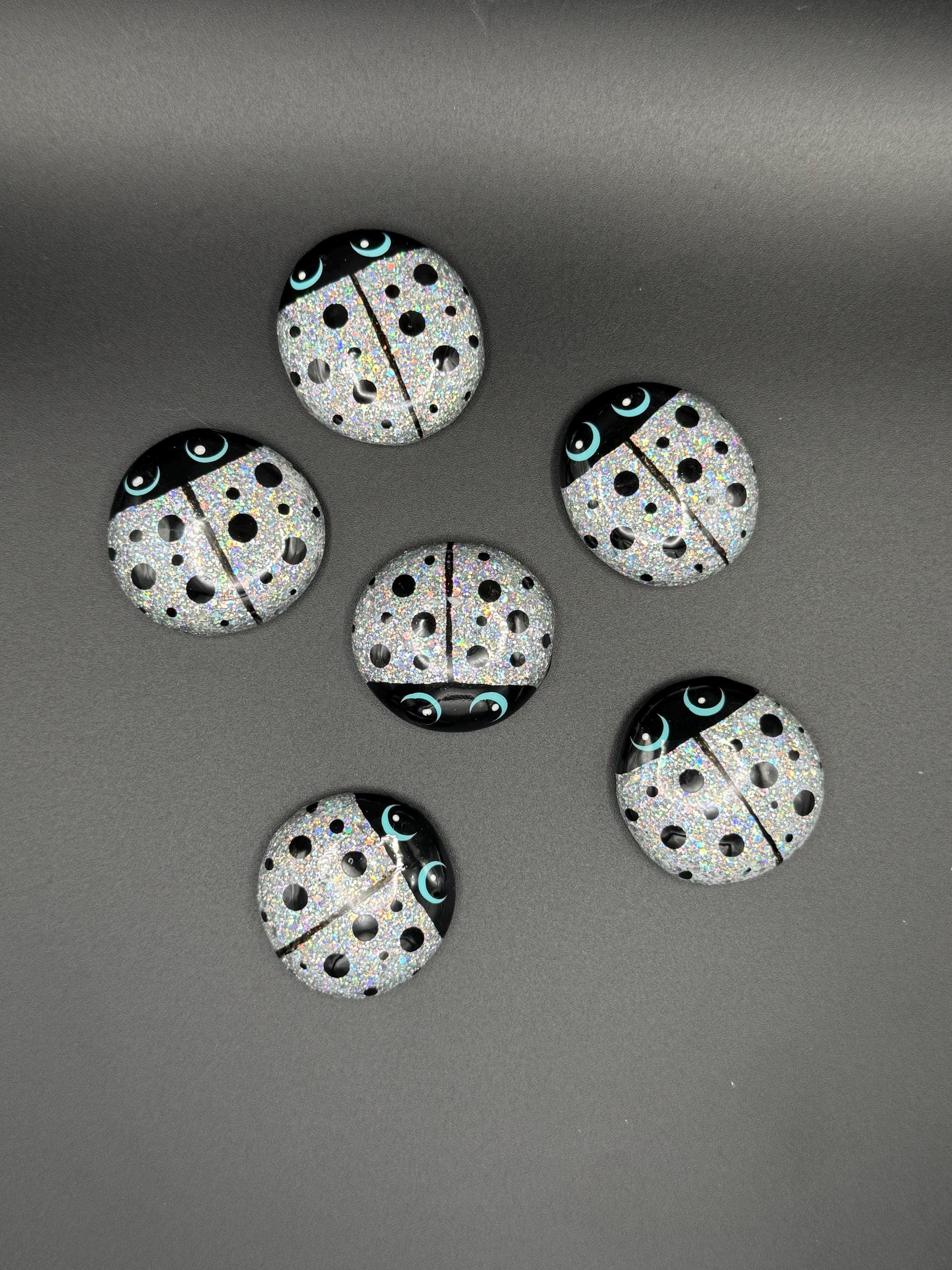 Glitter Ladybugs, Set of 6 Hand Painted Flat Marble Rocks - Etsy