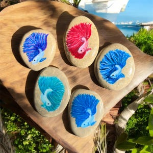 Hand-painted Betta Fish Stones: A Splash of Blue and Red for Aquatic ...