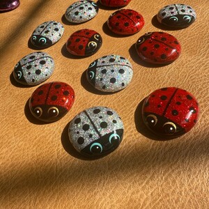 Glitter Ladybugs, Set of 6 Hand Painted Flat Marble Rocks - Etsy