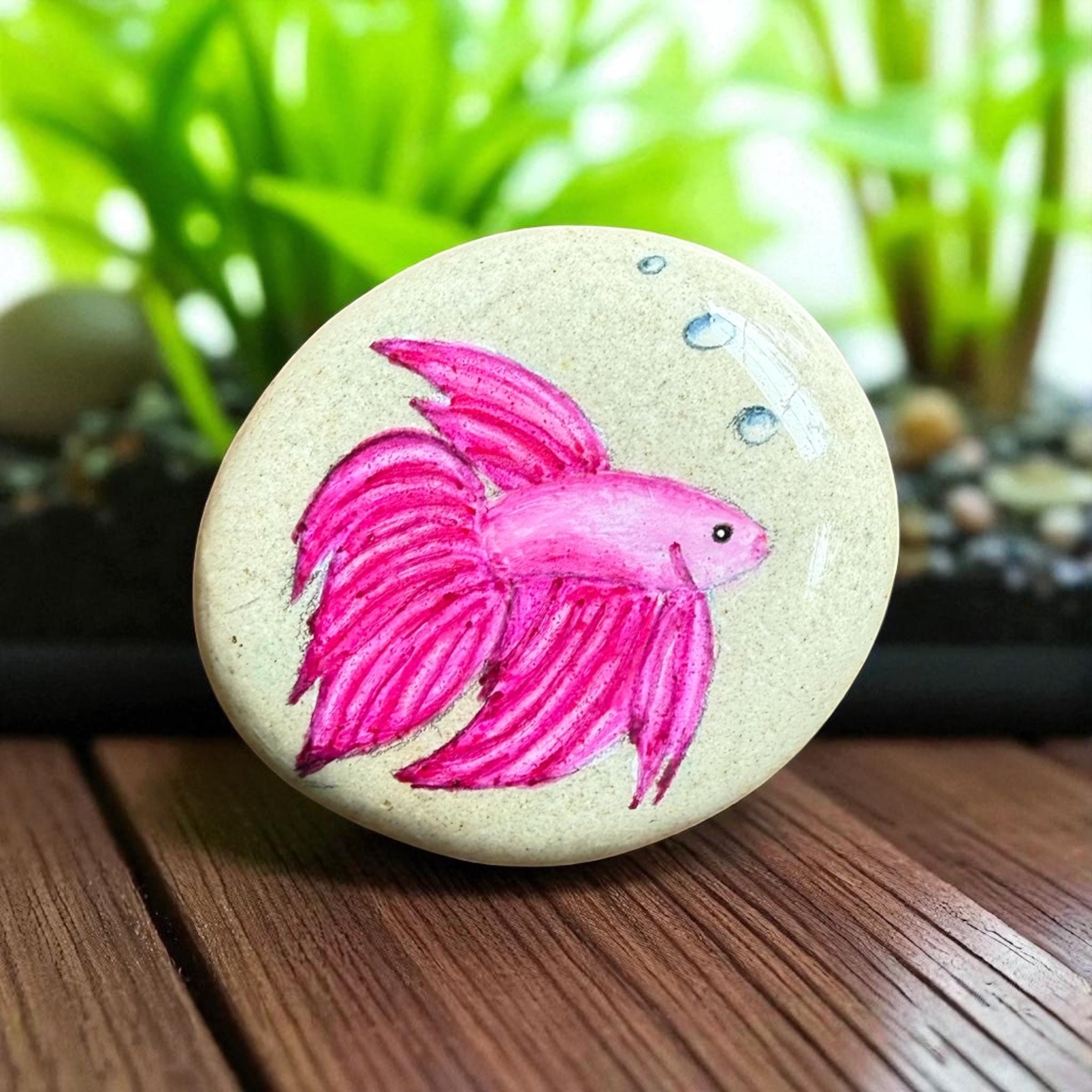 Betta Fish Painted Rocks, Small Aquatic Home Decor - Etsy
