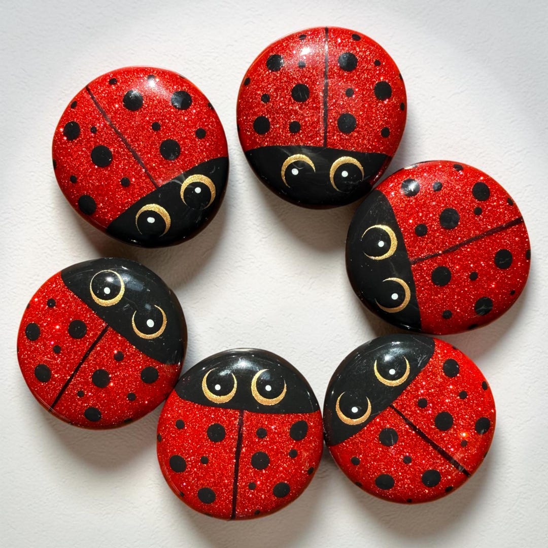 Glitter Ladybugs, Set of 6 Hand Painted Glass Rocks - Etsy