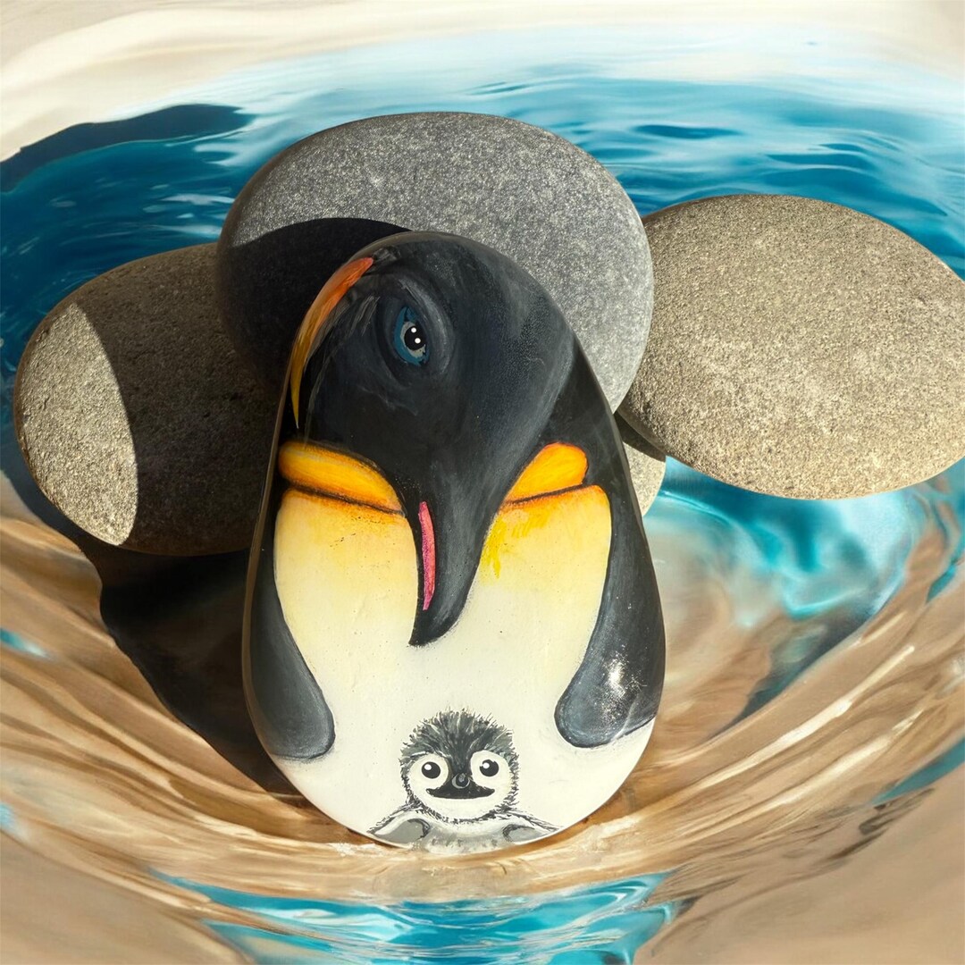 Penguin Painted Rock, Charming Gift for Penguin Lovers and Decor Fans ...
