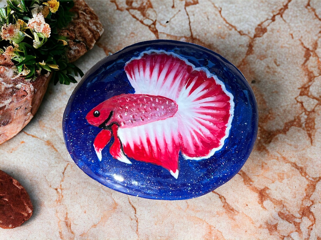 Red and White Betta Painting on Stone - Etsy
