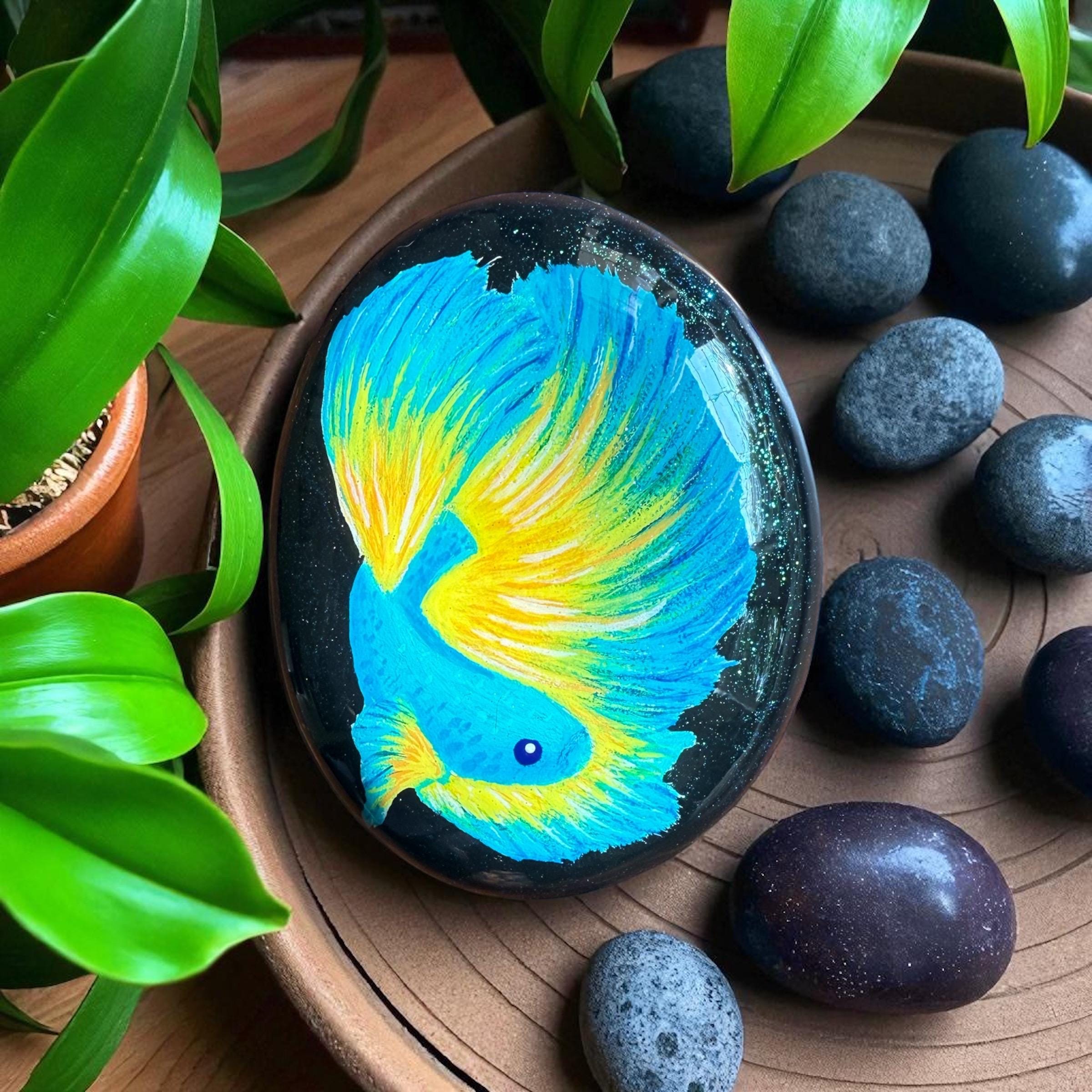 Betta Fish Painted Rocks, Small Aquatic Home Decor - Etsy