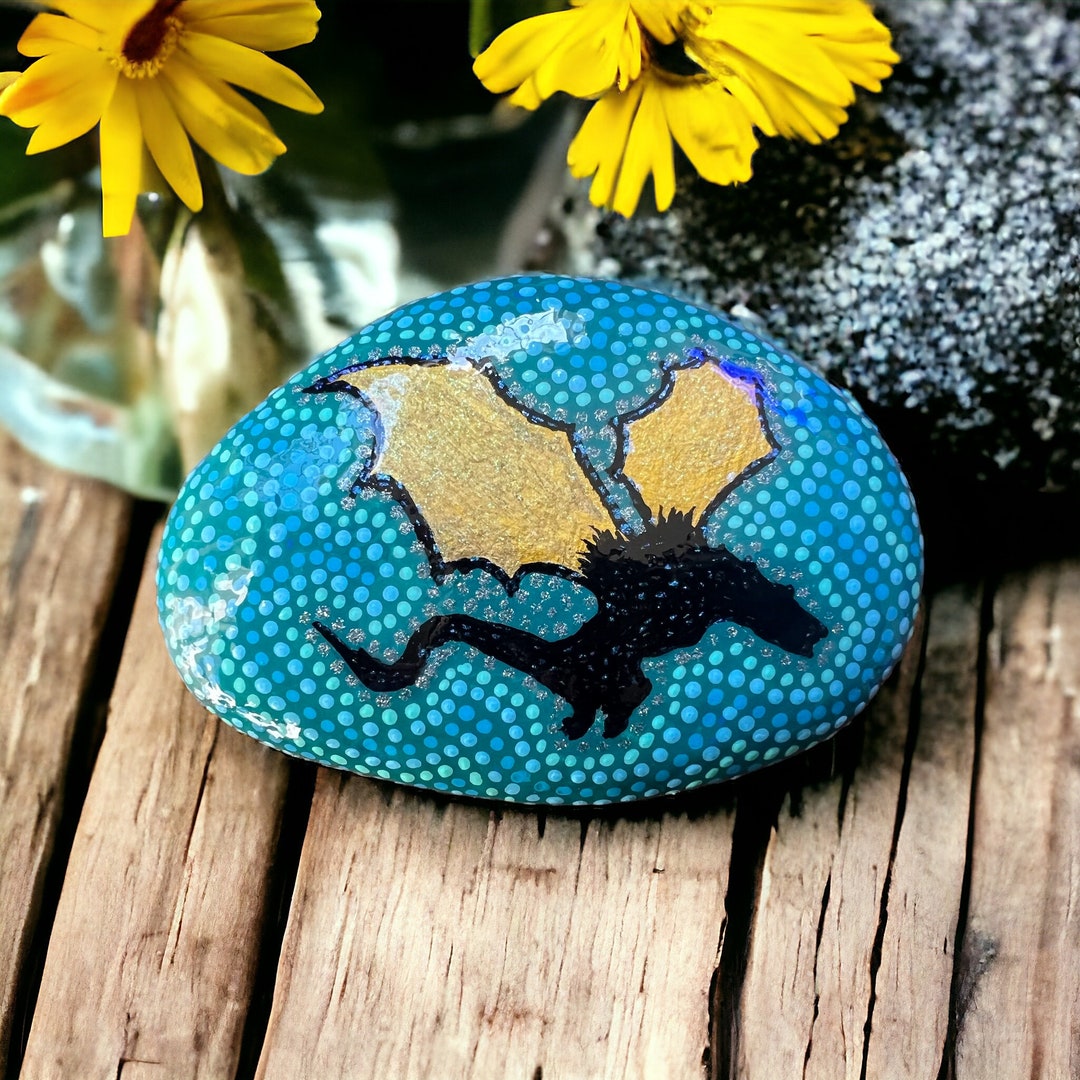 Hand Painted Dragon on Natural Stone - Etsy