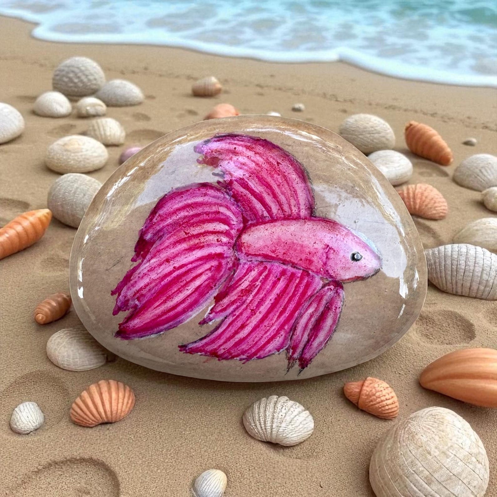 Betta Fish Painted Rocks, Small Aquatic Home Decor - Etsy