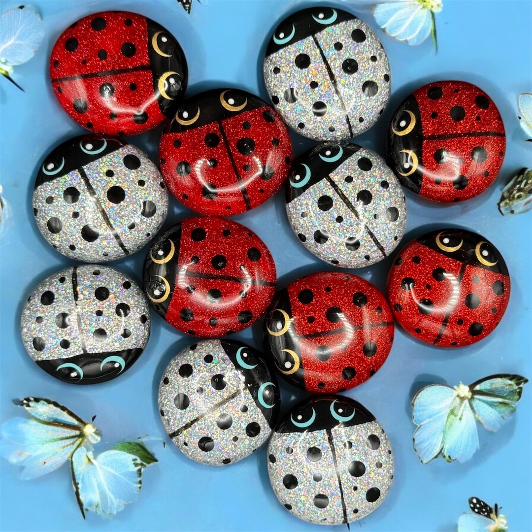Glitter Ladybugs, Set of 6 Hand Painted Flat Marble Rocks - Etsy