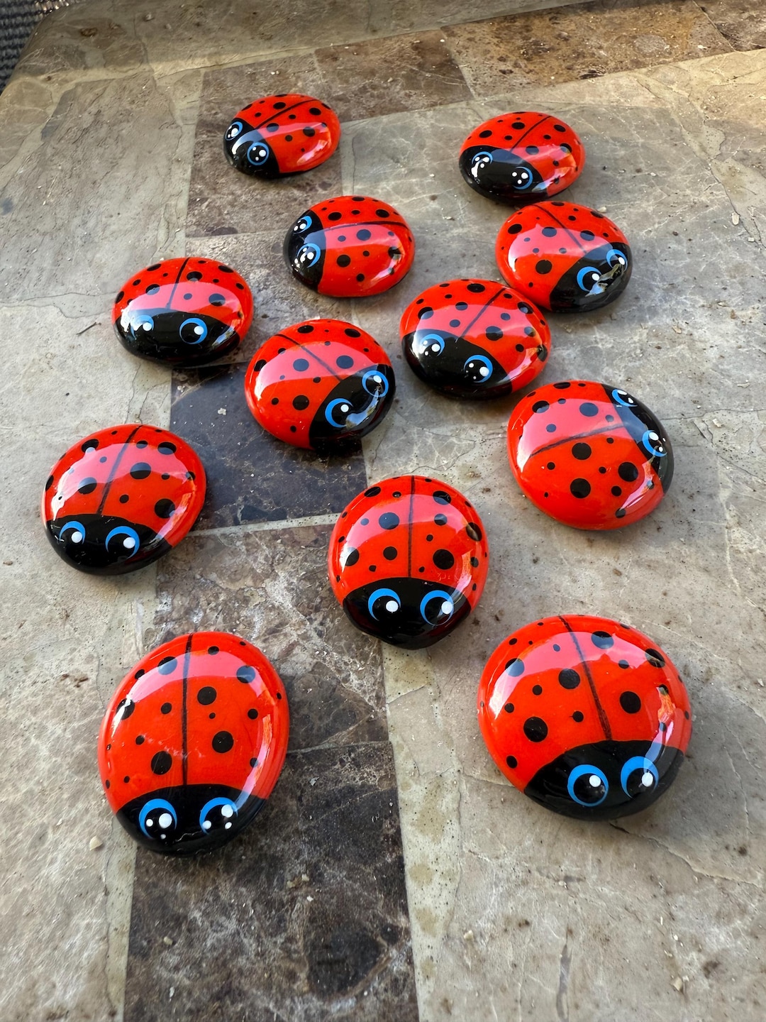 Lucky Ladybugs, Set of 4 Hand Painted Marble Rocks. - Etsy