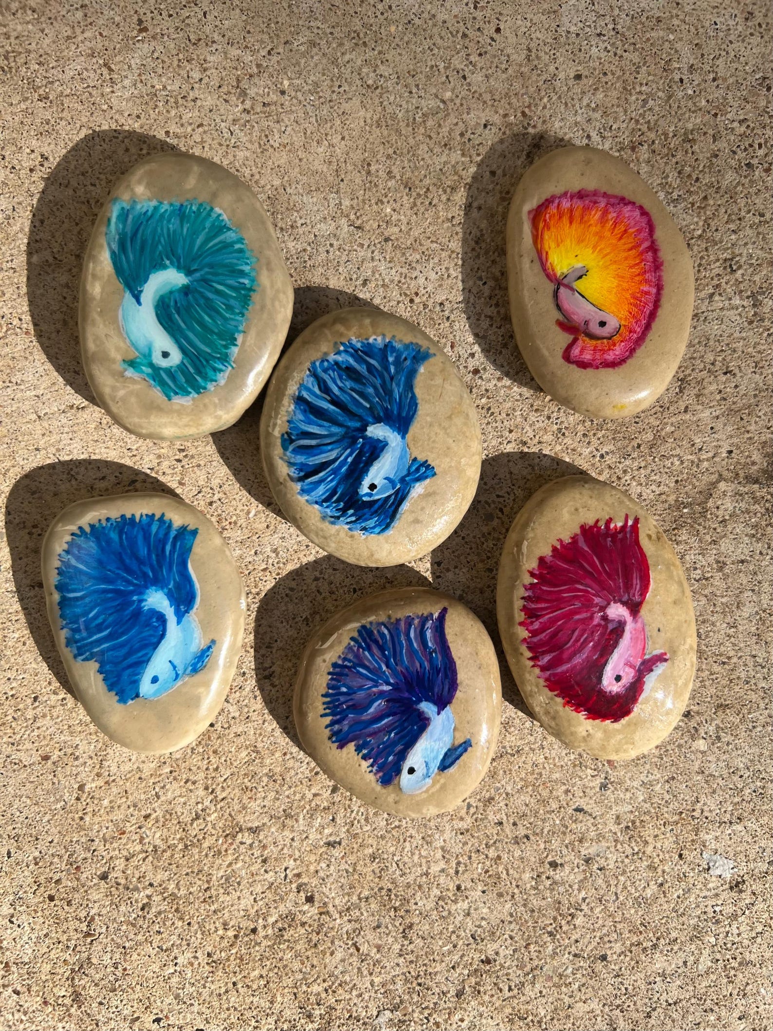 Hand-painted Betta Fish Stones: A Splash of Blue and Red for Aquatic ...