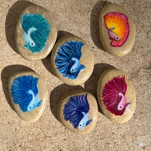 Hand-painted Betta Fish Stones: A Splash of Blue and Red for Aquatic ...