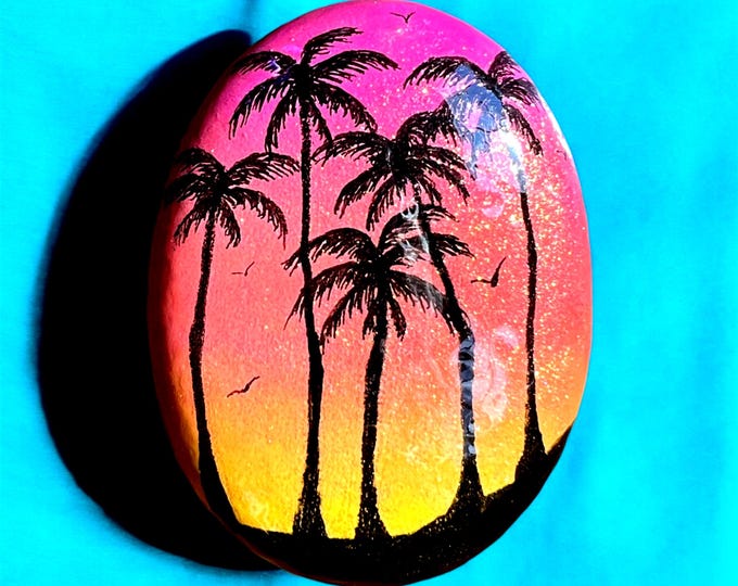 Tropical Landscape Painted Rock, Vibrant Nature-inspired Stone Art for ...