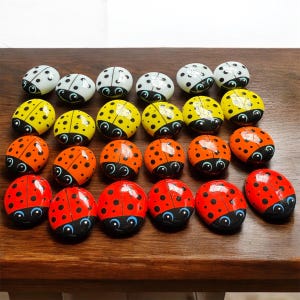 Lucky Ladybugs, Set of 4 Hand Painted Marble Rocks. - Etsy