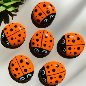Lucky Ladybugs, Set of 4 Hand Painted Marble Rocks. - Etsy