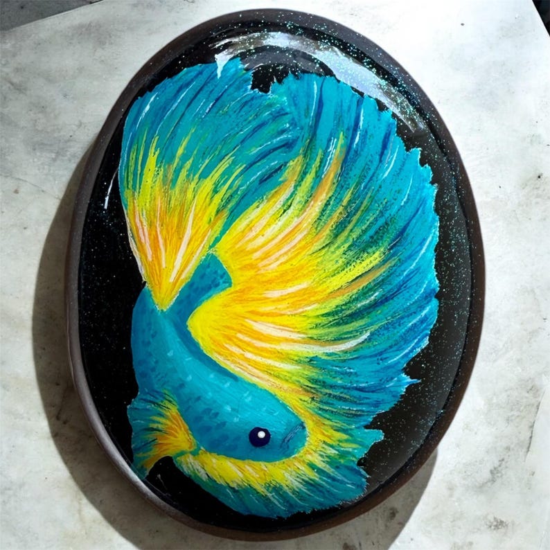 Betta Fish Painted Rocks, Small Aquatic Home Decor - Etsy